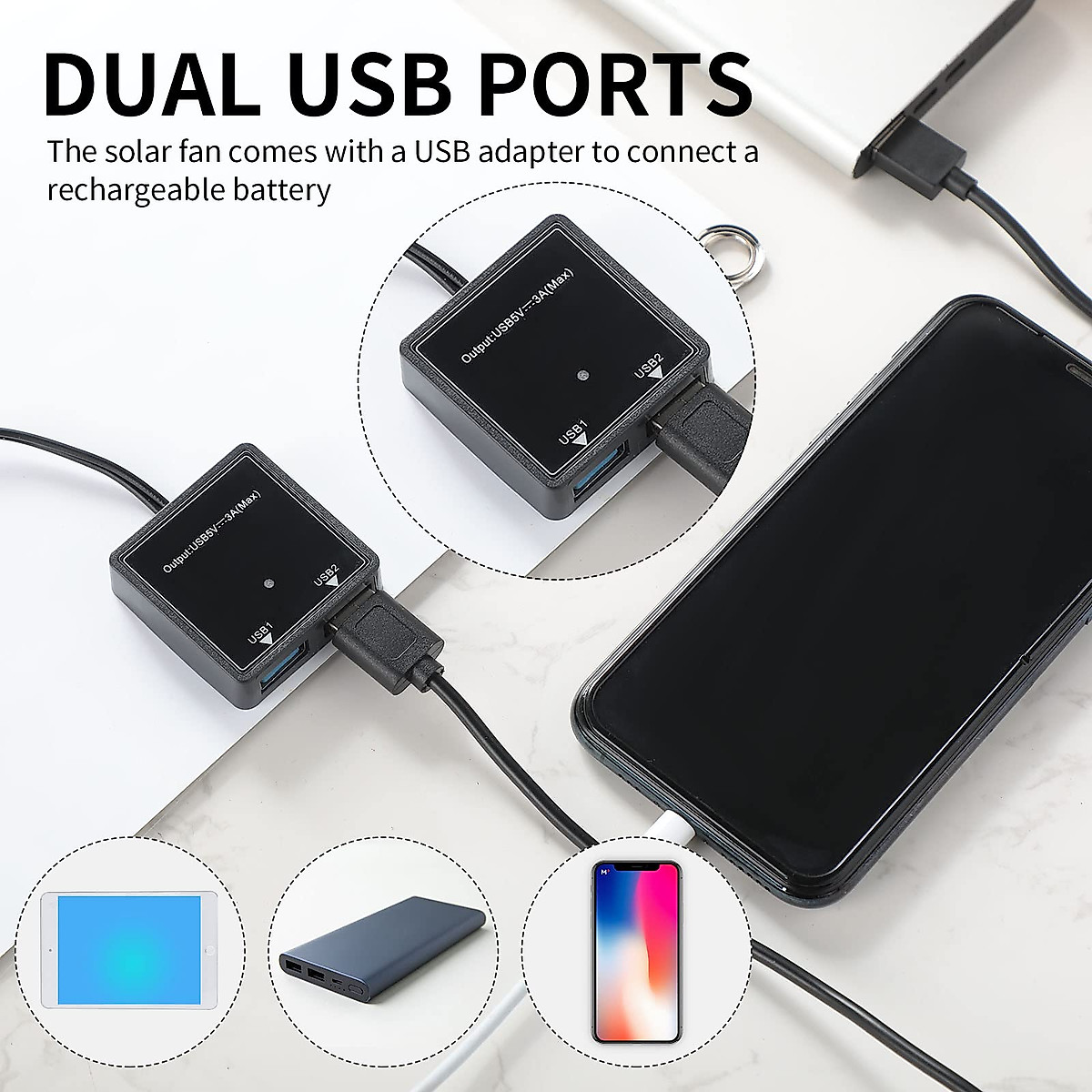 Riakrum 20W 16V Solar Panel Exhaust Fan Kit USB Portable Solar Powered Fan Summer Outdoor Waterproof Ventilator Fan for Chicken Coops, Greenhouses, Camping Exhaust (2 Sets)