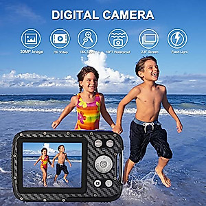 YEEIN 16FT Underwater Camera 30MP Waterproof Digital Camera with 32G Card and Rechargeable Battery, 18X Point and Shoot Camera for Boys Girls Children Teens Snorkeling Swimming Vacation(Blue)