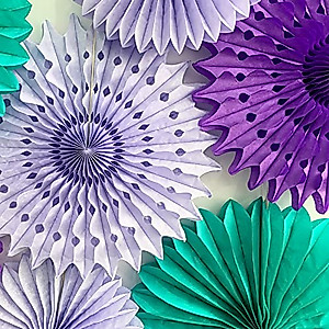 7Pcs Teal Purple Lavender Hanging Paper Fans Mermaid Birthday Under The Sea Party Little Girl Baby Shower Decorations (Purple Teal)