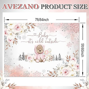 Avezano Winter Bear Baby Shower Backdrop for Girls Baby It's Cold Outside Party Decorations Photography Background We can Bearly Wait Pink Snowflakes Baby Shower Photoshoot (7x5ft)