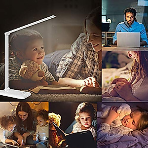 Linkstyle LED Desk Lamp, Table Light with USB Charging Port, Foldable Dimmable 5 Modes 10 Brightness Levels Touch Control Desk Light Auto Timer Eye Caring Book Reading Lamps for Home Office