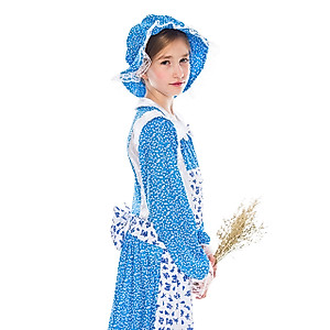 Spooktacular Creations Colonial Pioneer Girls Costume Deluxe Prairie Dress for Halloween Laura Ingalls Costume Dress Up Party (Small (5-7yr))