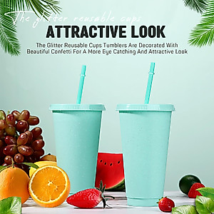 Roshtia 24 Pack Plastic Tumblers with Lid and Straw Reusable Cups Bulk Water Bottles Iced Coffee Travel Mug Cup for Birthdays Party Juices Adults Kids (24 OZ, Clear)