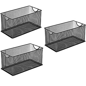 GOLDORCLE Set of 3 Household Wire Mesh Metal Steel Storage Basket Organizer CD Storage Boxes Organizer Bin Container Tote with Handles for Home Office 10.5" x 5.5" x 5.5"