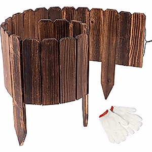 Garden Wooden Fence - Wood Garden Edging Border Anti-Corrosive Wood Landscape Border Edging with a Pair of Gloves for Gardens Lawns Balconies Courtyards Planting Fences - 7.9in × 3.9ft