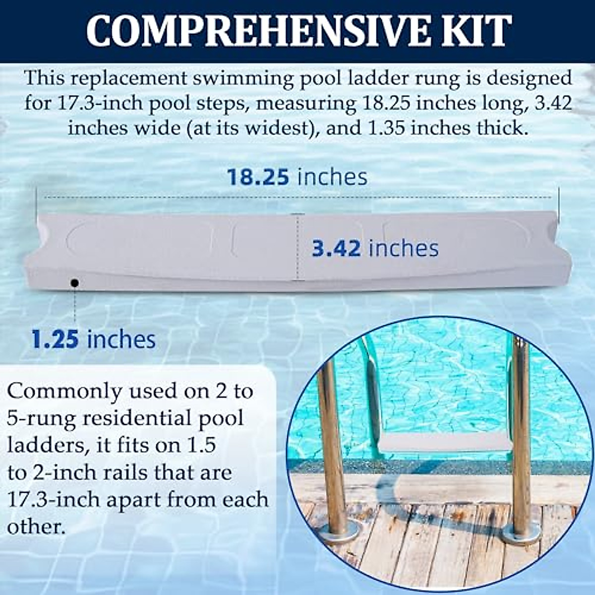TonGass (3-Pack, White) Universal Fit for 17.3" Swimming Pool Ladder Replacement Steps for Inground Pools Plastic Ladder Steps for Above Ground Pool Ladder Replacement Steps for Pool Ladder