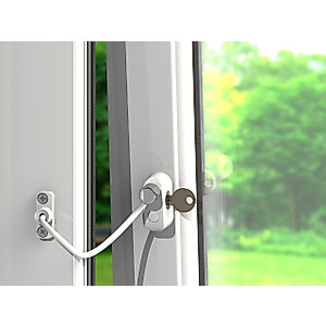 House Guard Child Safety Locks Window Door Cable Ventilator Kid Lock Baby Security Locking Keyed Opening for Baby Protection Prevent Children Falling Window Lock (White)