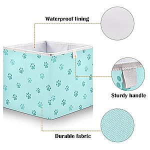 Kigai Paw Print Cube Storage Bins - 11x11x11 In Large Foldable Storage Basket Fabric Storage Baskes Organizer for Toys, Books, Shelves, Closet, Home Decor