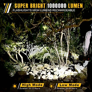 CSNDICE Flashlights High Lumens Rechargeable, 1000,000LM LED Rechargeable Flashlights, IP68 Waterproof Linterna Recargable, 10000mAh Long Lasting Flashlights for Home, Camping, Boat, Farm Use.(Gold)