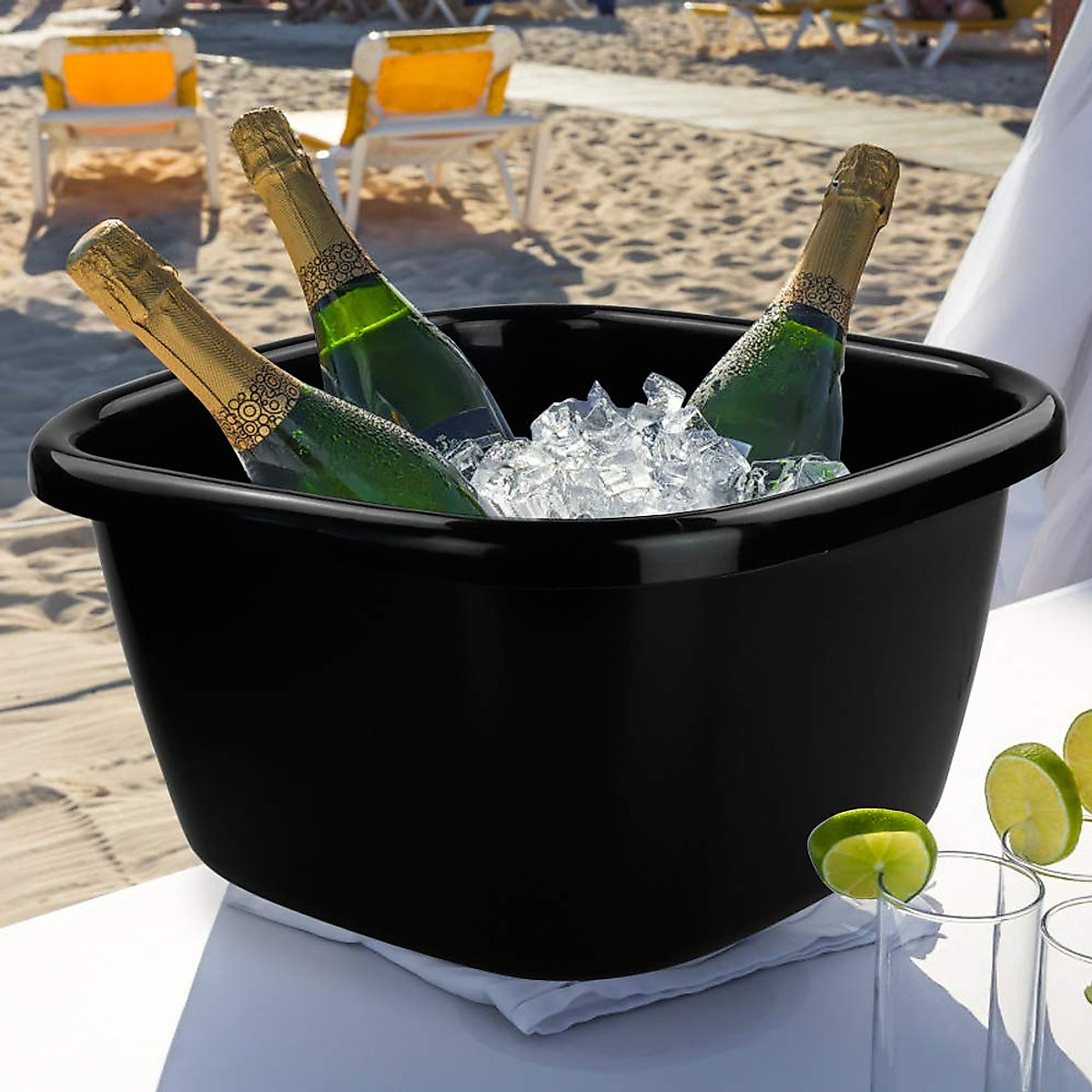 HOMMP 2-Pack 18 Quart Large Plastic Wash Basin Dishpan, Black