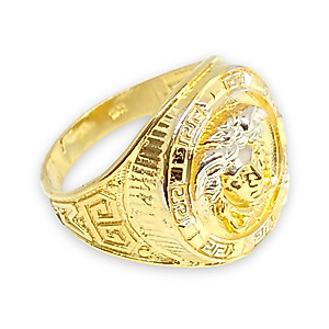 19 MM WIDE TWO TONE ROUND GREEK BEAUTY LADY MEDUSA RING REAL 10K YELLOW GOLD SG4533
