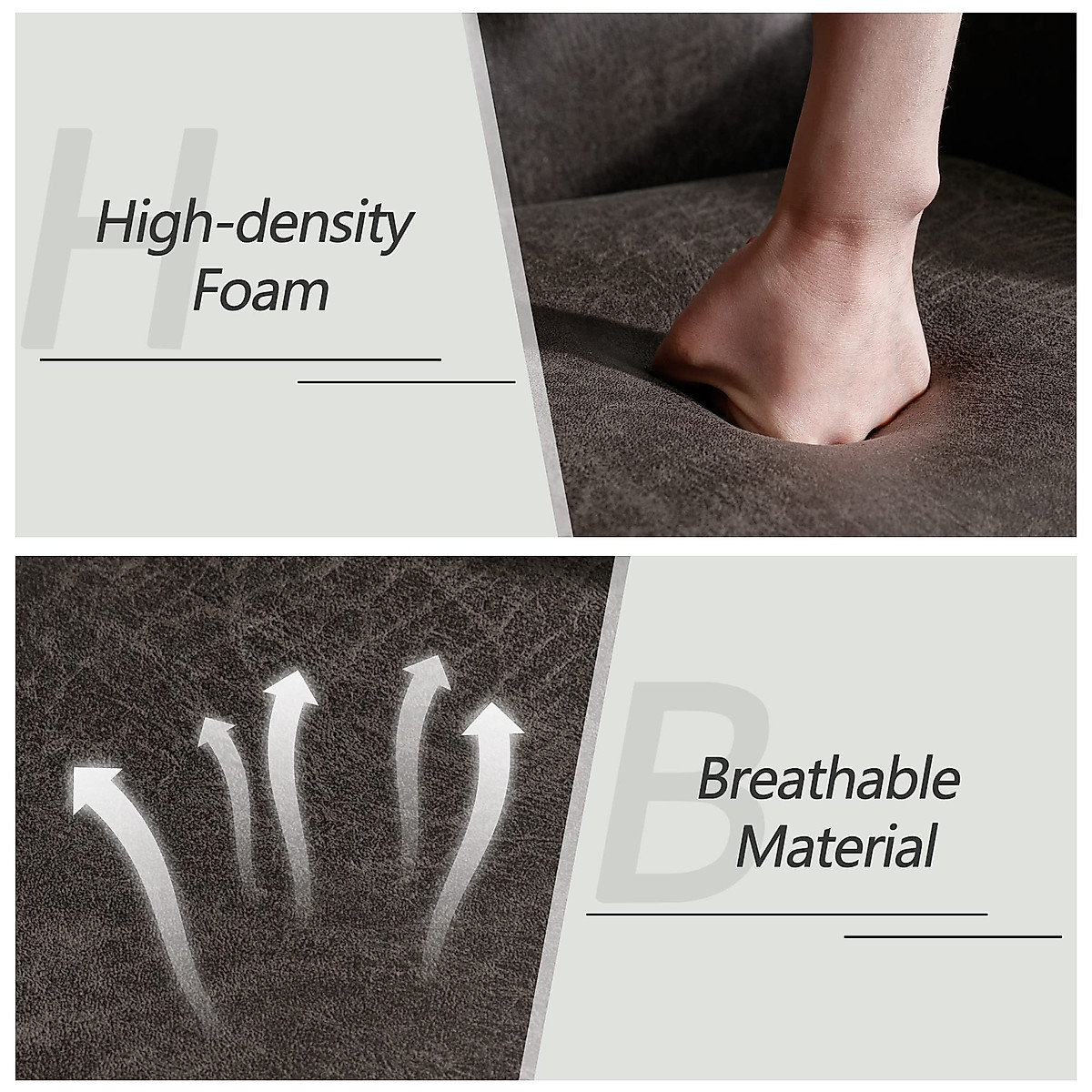 BFZ Faux Leather Accent Chair with High Back Design, Armchair with Metal Legs in Modern Style, Comfy Upholstered Wingback Chair for Living Room, Bedroom, and Office(Black Grey)