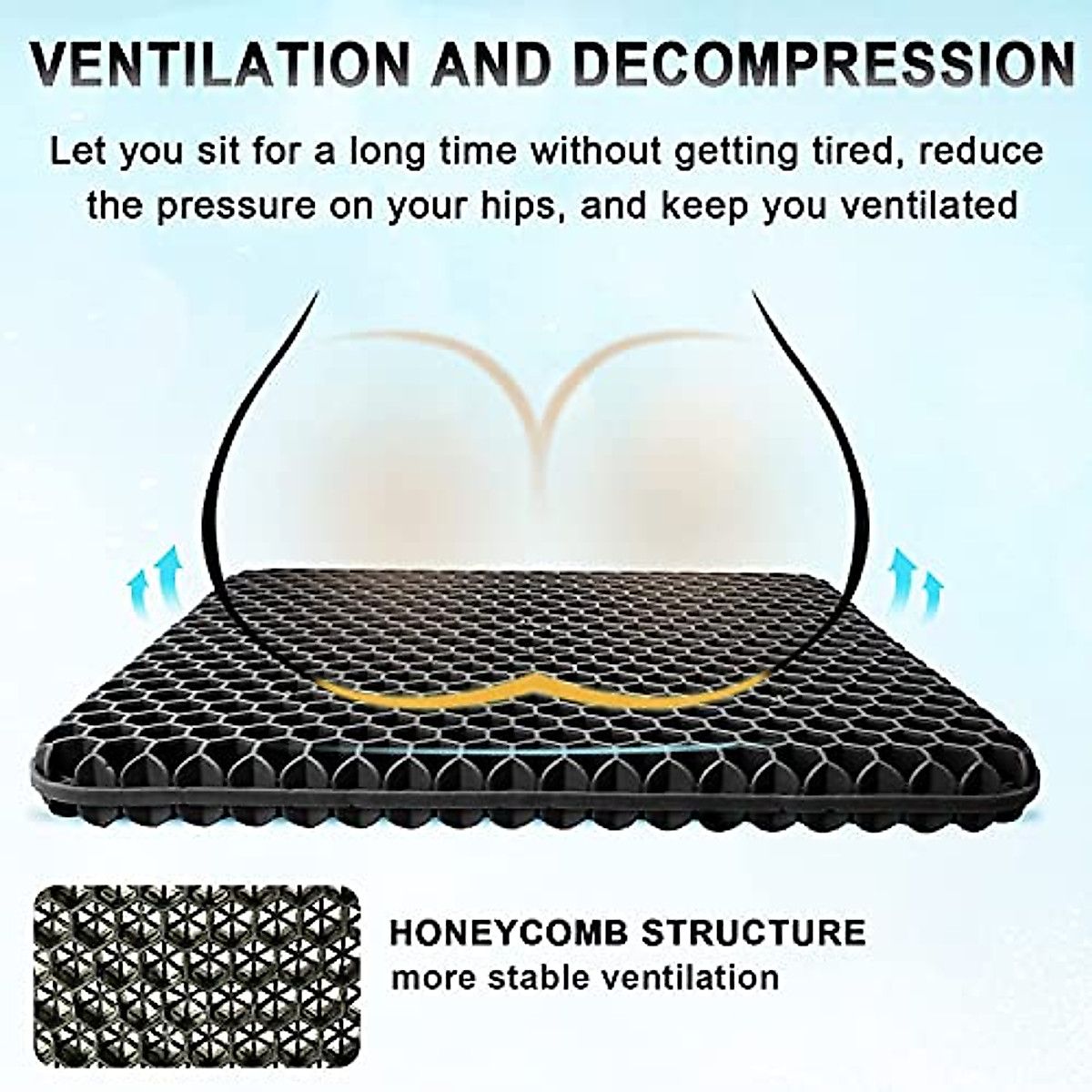 Gel Seat Cushion, Cooling seat Cushion Thick Big Breathable Honeycomb Design Absorbs Pressure Points Seat Cushion with Non-Slip Cover Gel Cushion for Office Chair Home Cars Wheelchair
