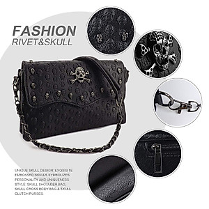 Freie Liebe Women Classic Black Skull Cross Body Bag Vintage Clutch Purse Shoulder Bag