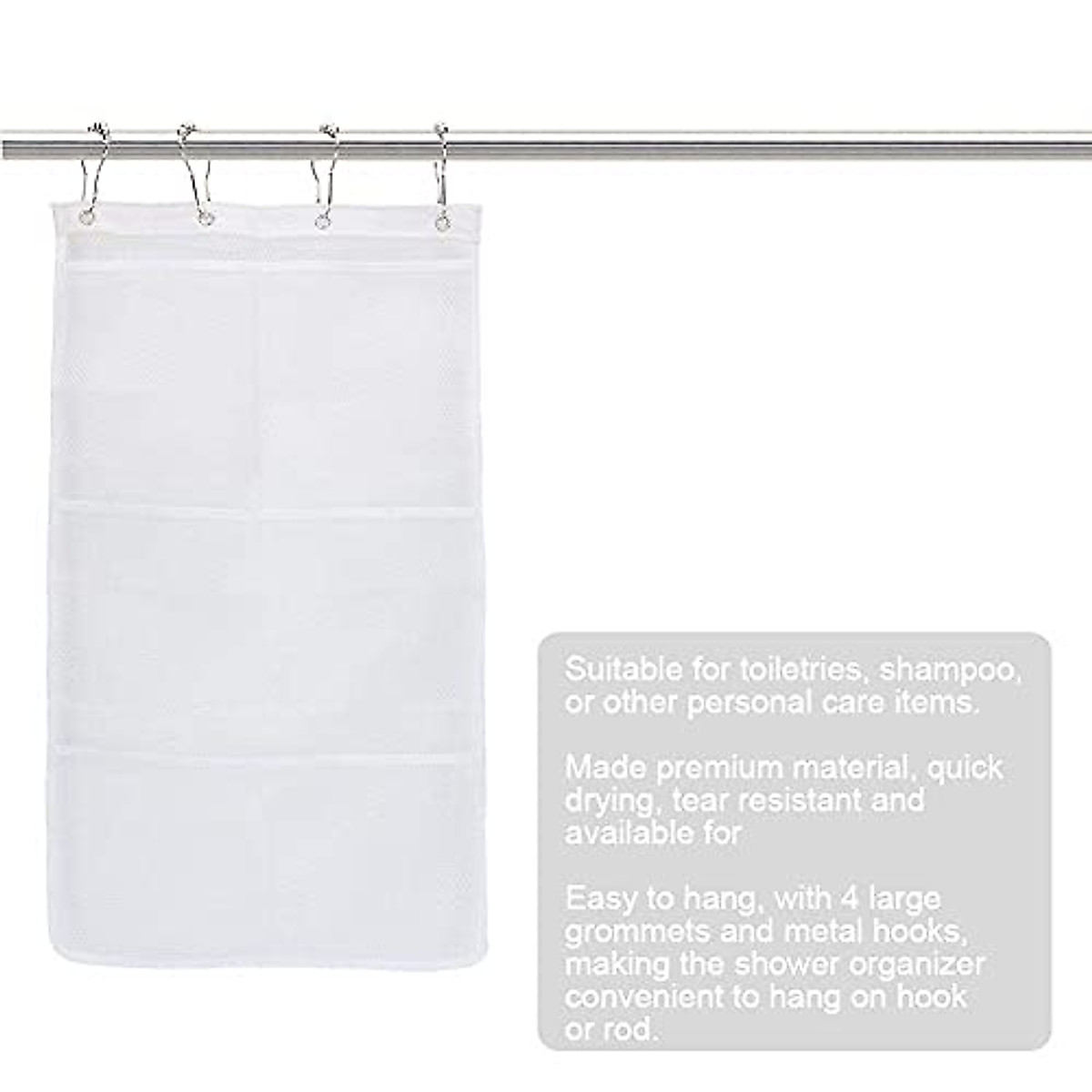 Hanging Mesh Bath Quick Dry Hanging Caddy Bath Organizer Hang on Shower Curtain Mesh Shower Caddy Space Saver(Clip Hook)