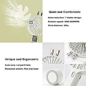 Mini Handheld Fan, 3 in 1 Small Fan with 7 Colors LED Lights, 3 Adjustable Speeds, Rechargeable Battery Operated Fan for Kids, Girls and Women Outdoors or Home Office Use.