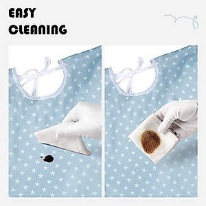 Little Dimsum Baby Toddler Weaning Bib Coverall, Attaches to High chair, Waterproof Long Sleeve Feeding Smock Apron, Easy to Clean for Eating 6-36 Months（Blue-star）