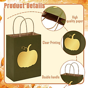 Whaline 36Pcs Fall Kraft Paper Gift Bags with Gold Pumpkin Candy Goodies Bags Grocery Shopping Treat Bags for Autumn Holiday Wedding Birthday Party Favors Supplies