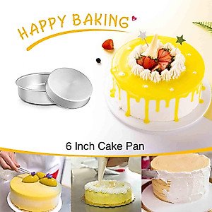 TeamFar 6 Inch Cake Pan, 6 Pcs Cake Pan Set Round Baking Pan Stainless Steel for Baking Steaming Serving, Fit in Oven Pressure Cooker Air Fryer, Healthy & Heavy Duty, Easy Clean & Dishwasher Safe