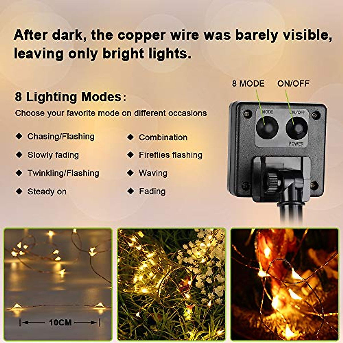 Brizled Solar String Lights, 2 Pack 39.37ft 120 LED Solar Fairy Lights, 8 Modes Outdoor Solar Fairy Lights String with Memory, Waterproof Solar Twinkle Lights for Christmas Garden Party, Warm White