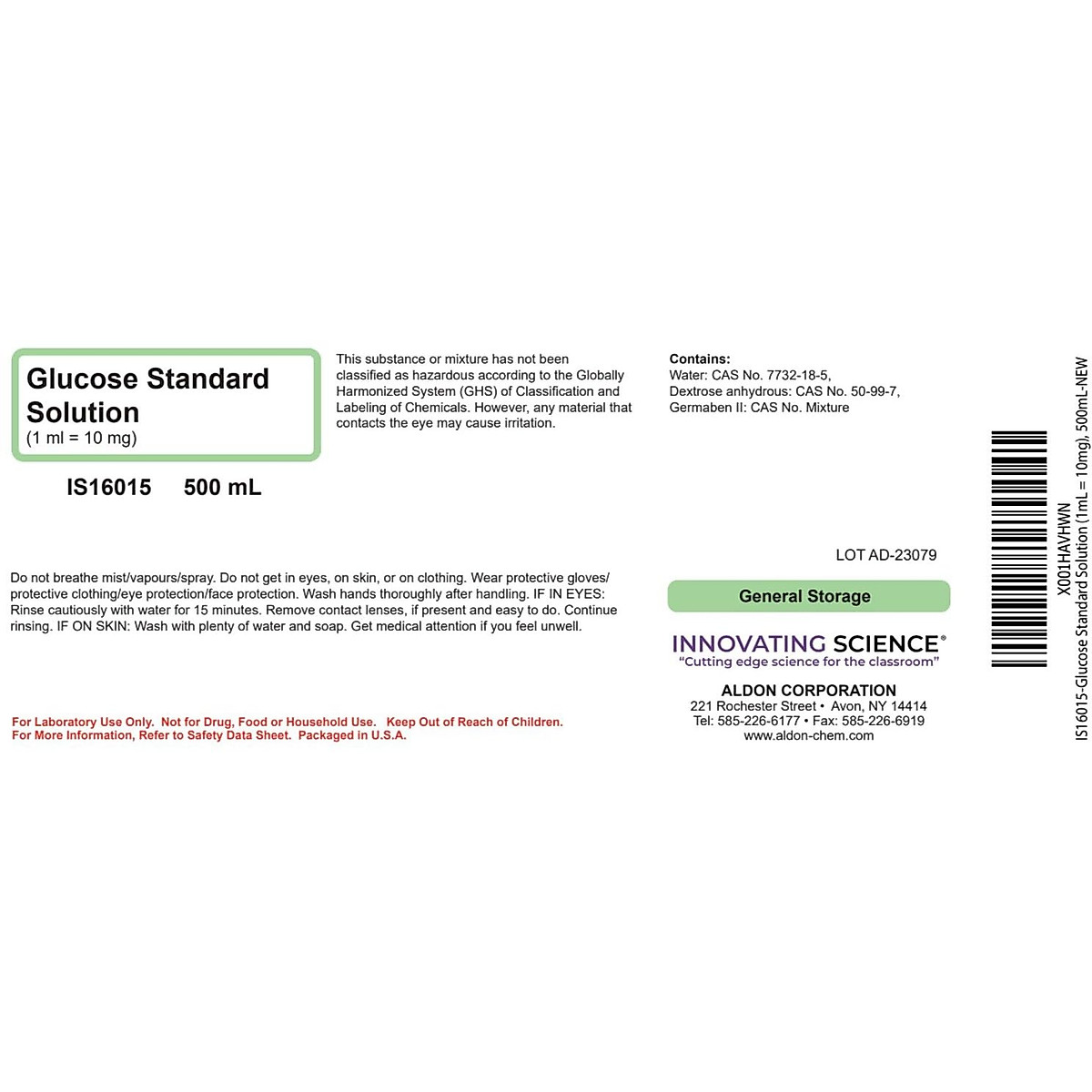 ALDON Innovating Science Glucose Standard Solution (1mL = 10mg), 500mL - The Curated Chemical Collection