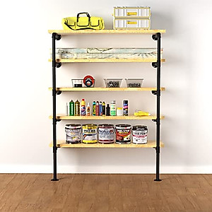 Niubid 3/4 Inches Malleable Cast Iron Pipe 2 PCS 5 Tier with Support. Vintage Industrial Wall Mount Bookshelf Shelving Unit, DIY Open Bookshelf, Shelf Shelves, Home Improvement Kitchen Shelves.