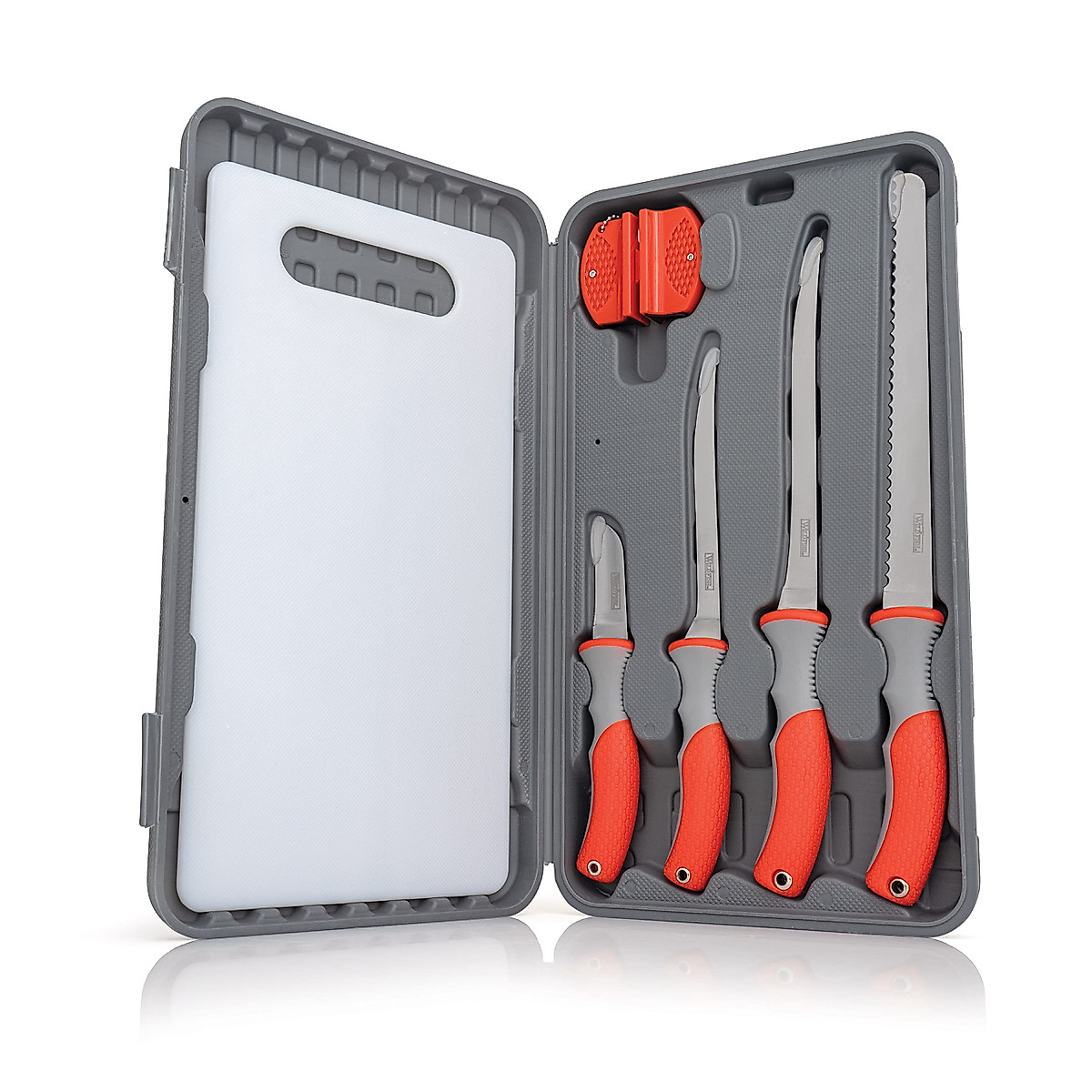 Wild Fish 7-Piece Fillet Set - Knives for Fishing: Fillet, Bait & Frozen Fish Knife with Sharpener, Cutting Board and Carry Case.