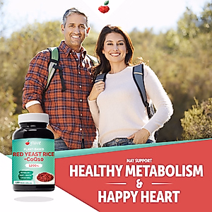Red Yeast Rice 1200 mg Capsules with CoQ10 - Maintain Healthy Cholesterol Levels, Herbal Heart Health Vegan Red Yeast Rice Supplement - Red Rice Yeast with CoQ10 for Women & Men - 120 Ct (2-Pack)