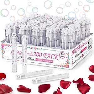 200 Pack Mini Bubble Wands, White Bubble Stick Toy Bulk for Wedding Supplies, Anniversaries, Valentine's Day Gift, Celebrations, Wedding Send Off, Party Favor for Couple, Guests, Kid, Boy and Girl