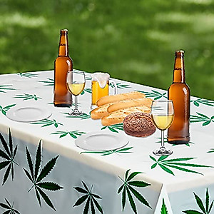 2 Pieces 54 x 108 inch Weed Leaf Tablecloth Pot Leaves Tablecloth Marijuana Table Covers Disposable Rectangular Table Covers for Party