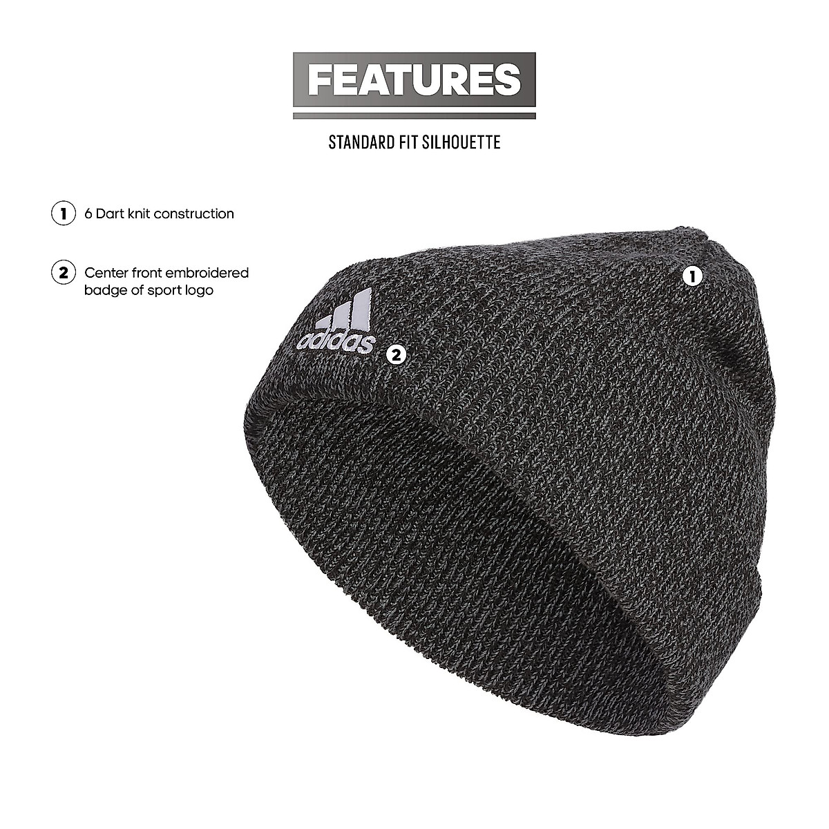 adidas Men's Team Issue Fold Beanie, Discontinued, Black-Onix Grey/White F23, One Size