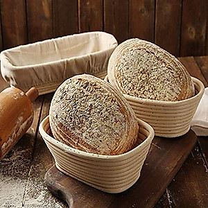 KONGDY Banneton Bread Proofing Basket 2 Pack 10 Inch Oval Bread Proofing Basket, Sourdough Bread Baking Food Tools for Making Baking Fermentation Food Storage Tools