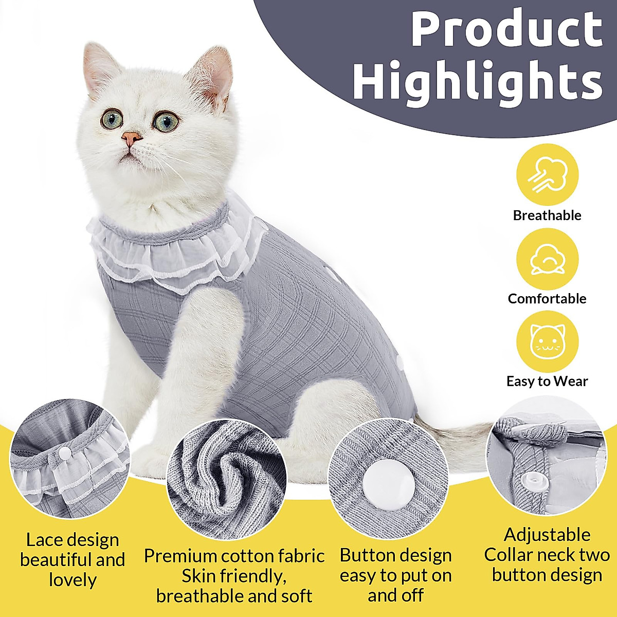 SAWMONG Cat Surgery Recovery Suit,Breathable Cat Onesie for Skin Diseases,After Surgery Spay Surgical Abdominal Wound,E-Collar Alternative