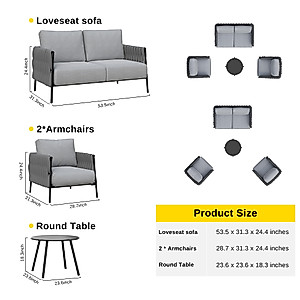 EAST OAK Life Chatter 4 Pieces Patio Furniture Set, Outdoor Furniture with Coffee Table, Patio Conversation Set Deep Seating with Thick Cushion, Backyard Porch Balcony, Earth Black & Misty Grey