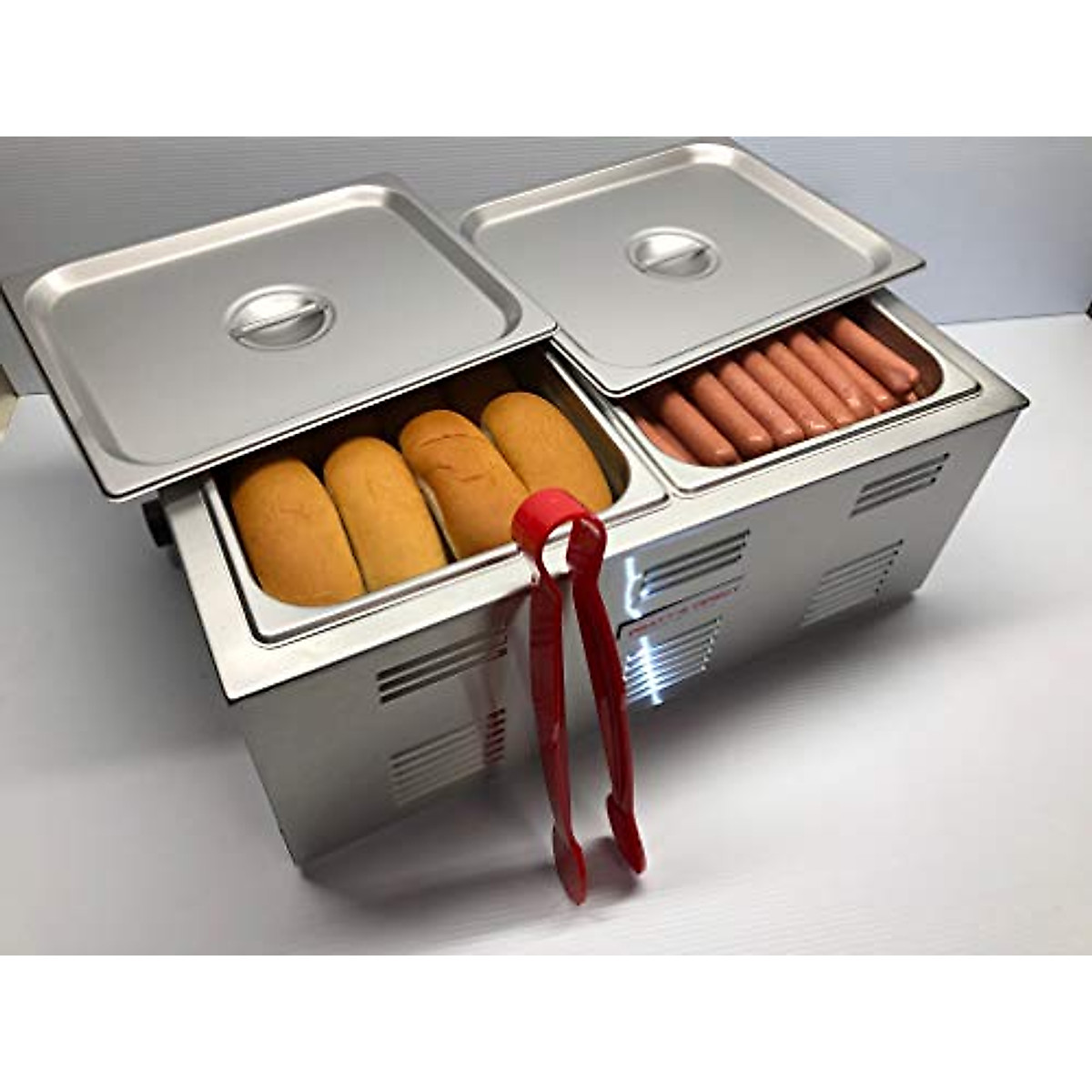 Portable Commercial Hot Dog Cooker and Bun Warmer Steamer for Food Truck and Trailer Concessions 2 Compartment