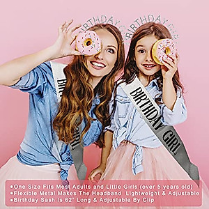 EOUQ Birthday Girl Headband and Sash - Rhinestone Birthday Crown and Sash Kit - Birthday Tiara and Sash Set - Silver