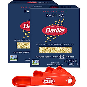 Pastina Pasta, 12 Ounce Box (Pack of 2) with By The Cup Swivel Spoons
