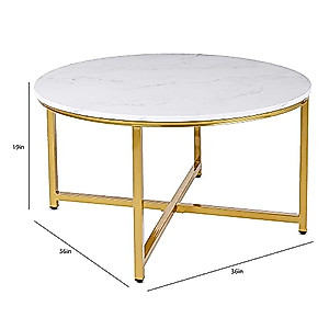 AZL1 Life Concept Modern Round Coffee Table for Living Room, Sofa Center Table for Dining Room, Modern Marble Tabletop with Gold Metal Legs, Marble.