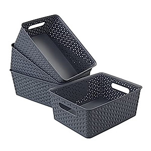 Inhouse Plastic Basket Tray, 8 Quart Plastic Baskets, 4 Packs (Grey)