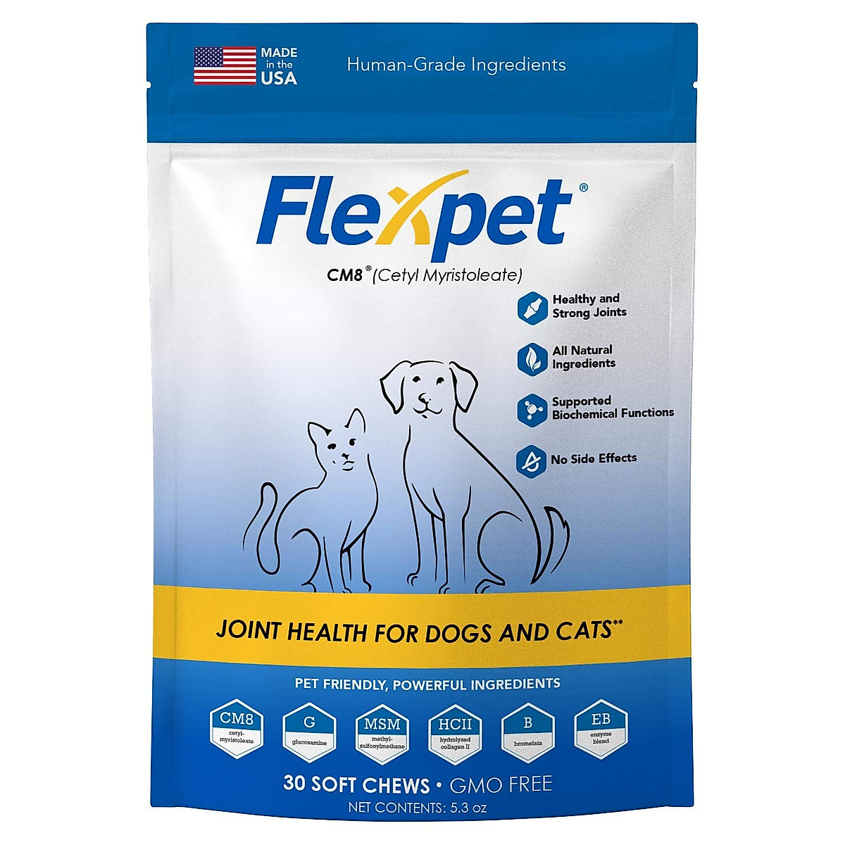 FlexPet Maximum Strength Soft Chews – All-Natural Pain Reliever for Dogs with Glucosamine and Cetyl Myristoleate (CM8), Hip and Joint Supplement, Anti-Inflammatory: Trial Pack - 30 Soft Chews