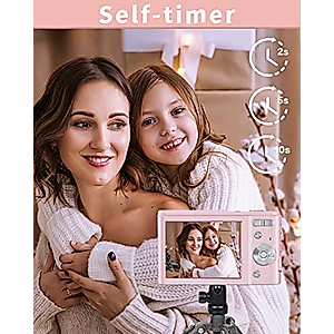 Digital Camera, Zostuic Autofocus 48MP Kids Camera with 32 GB Card Vlogging Camera with 16X Zoom, 1080P Compact Portable Mini Cameras for 4-15 Year Old Kid Children Teen Student Girls Boys(Pink)