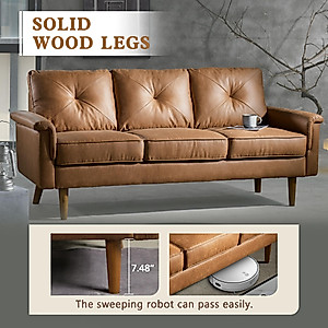 CAODOC 71" Modern Upholstered Sofa Couch 3 Seater Couches for Living Room Sectional Sofas with Solid Wood Legs, Polyester Fibre Couch for Small Spaces,Bedroom,Apartment,Dorm,Office,Light Brown