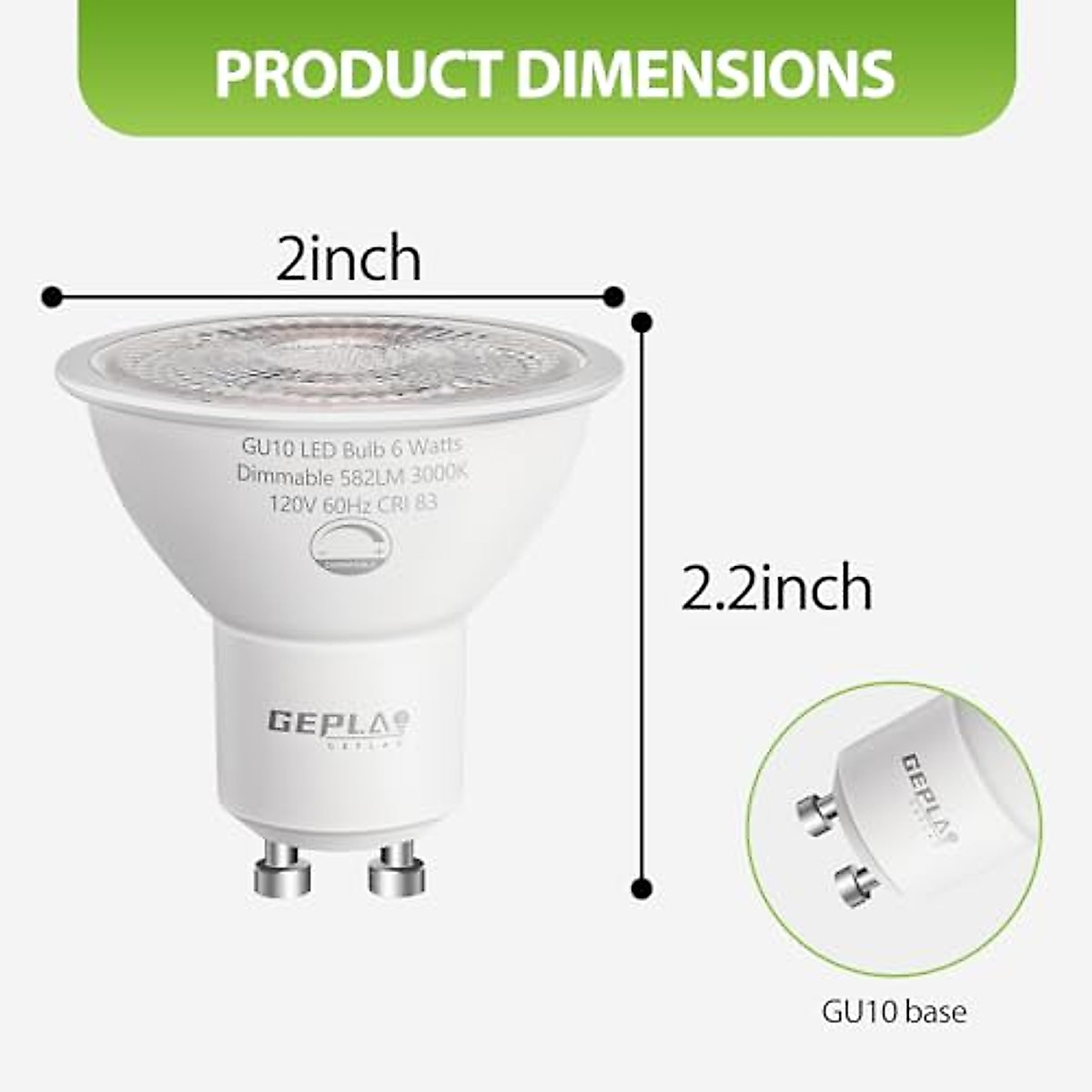 12-Pack GU10 LED Bulbs 6W, Dimmable, 3000K Soft White 582LM, Replacement 50W Halogen Light Bulb for Spotlight Track&Recessed Lighting,No Flickers
