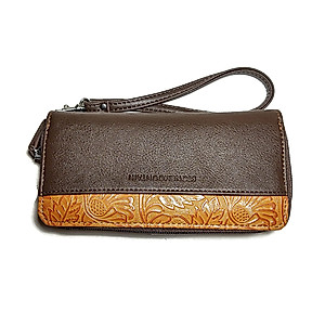 Stone Mountain Tooled Embossed SLG Wristlet Wallet, Cognac Brown