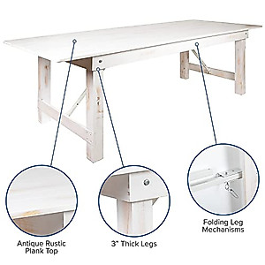 Flash Furniture HERCULES Series 7' x 40" Rectangular Antique Rustic White Solid Pine Folding Farm Table