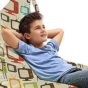 Ambesonne Vintage Lounger Chair Bag, Old Televisions Pattern in Retro Colors Antenna Electronics Entertainment Nostalgic, High Capacity Storage with Handle Container, Lounger Size, Multicolor