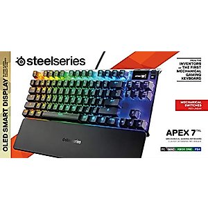 SteelSeries Apex 7 TKL Compact Mechanical Gaming Keyboard – OLED Smart Display – USB Passthrough and Media Controls – Linear and Quiet – RGB Backlit (Red Switch)