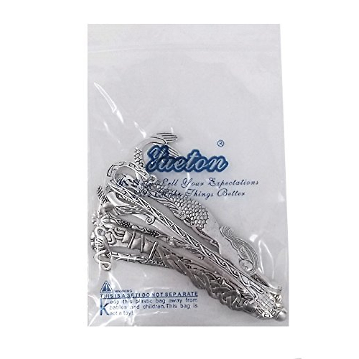 yueton 8pcs Mixed Pattern Antique Silver Metal Carved Hook Bookmarks