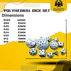 Grinning Gargoyle – 13x Deluxe Poly RPG Dice Set - Perfect for DND 5th Edition Pathfinder Starfinder Cyberpunk and Blades in The Dark – Includes a Giant 45mm 100 Sided Polyhedral Die or D100 (White)