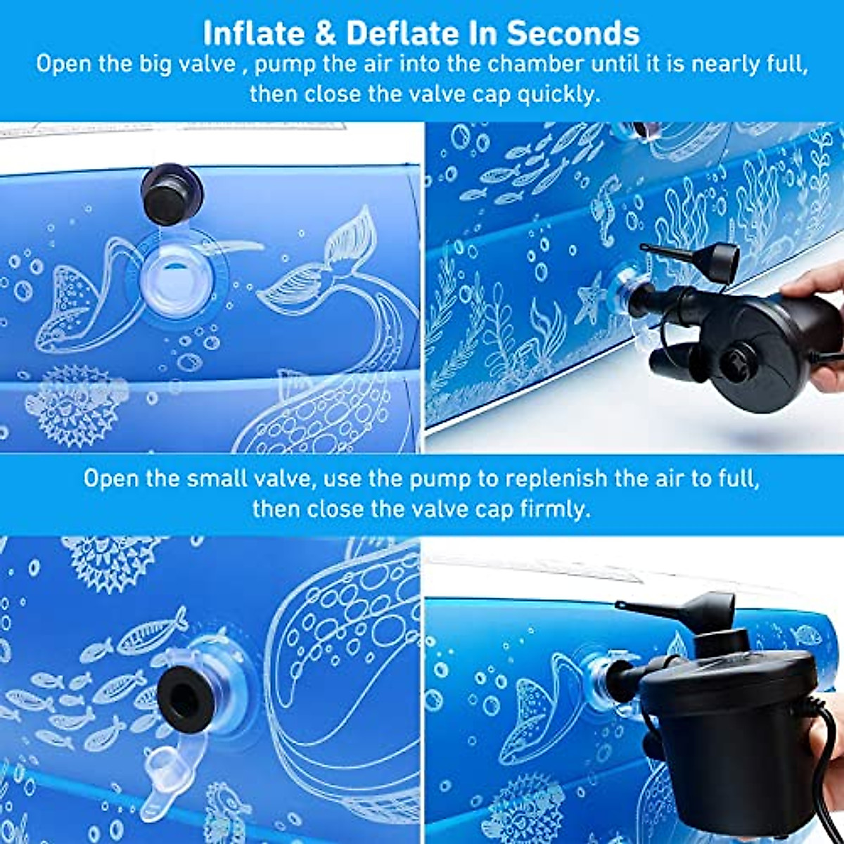 Inflatable Pool, HiTauing 118" X 72" X 22" Inflatable Swimming Pool for Kids and Adults, Above Ground Pool Oversized Thickened Family Blow Up Kiddie Pool for Garden, Backyard, Summer Water Party